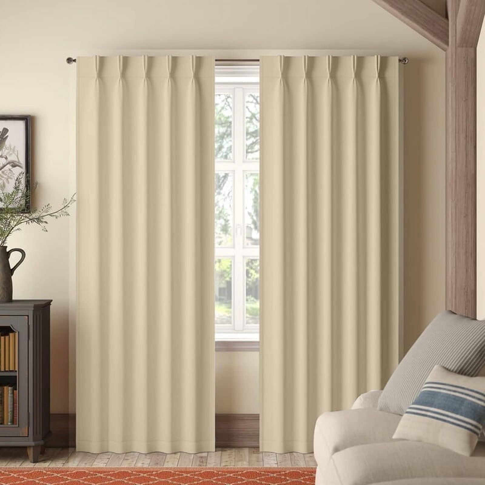 Kotton Culture Beige Pinch Pleated Curtains Blackout for Traverse Rods ...