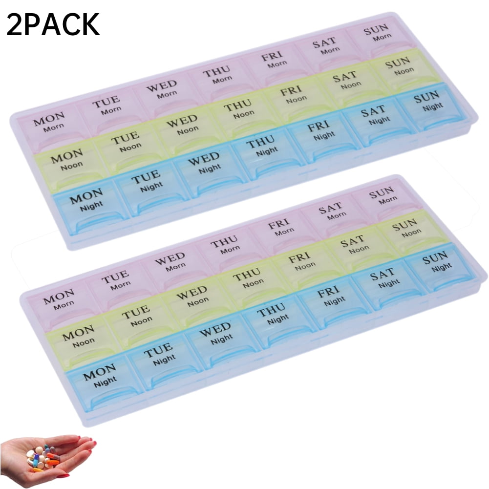 Kotyreds Portable 7 Days Pill Box Weekly Transparent 21 Compartment Lid ...