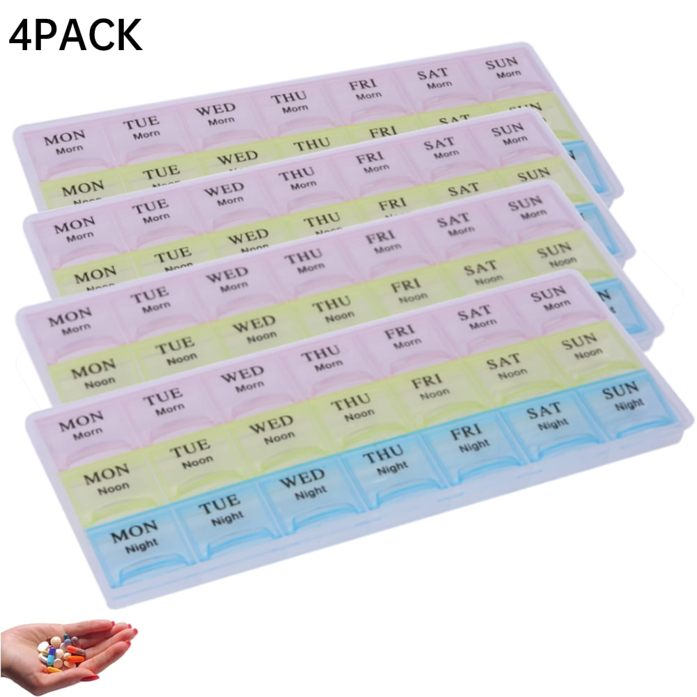 Kotyreds Portable 7 Days Pill Box Weekly Transparent 21 Compartment Lid ...