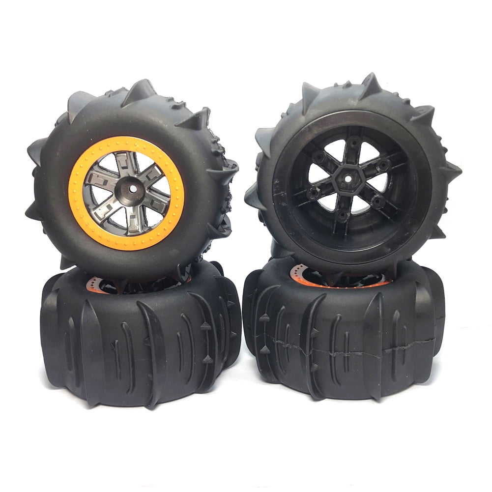 Kotyreds RC Vehicle Tires Black Orange Hex Wheel Rims for Outdoor Auto ...