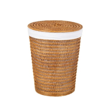 Kouboo Loma Round Rattan Hamper And Laundry Basket With Removable Liner ...