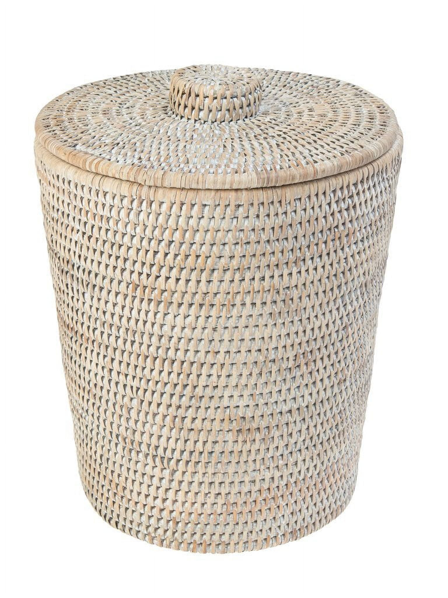 Kouboo La Jolla Rattan Wastebasket Round Plastic Insert & Lid, Waste ...