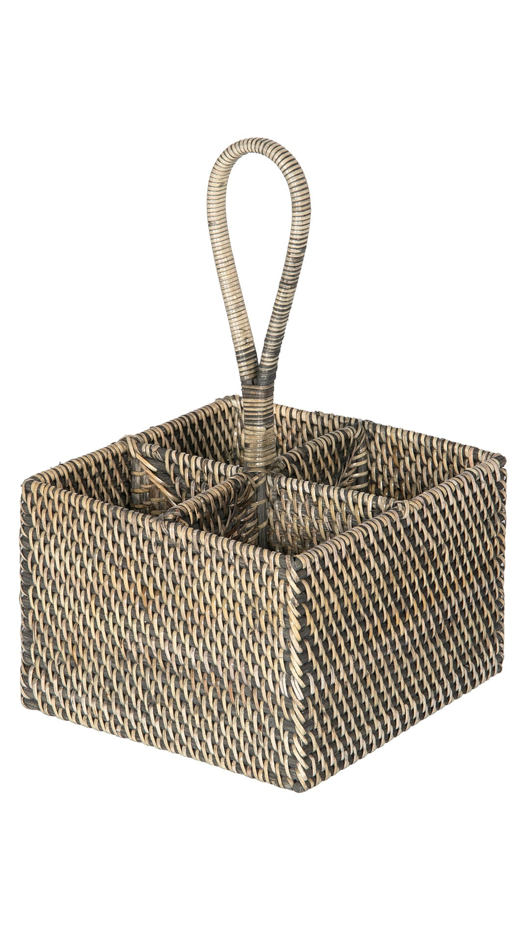Kouboo Loma Rattan Bottle Caddy With Handle-Boho, 4-Compartment Utensil ...