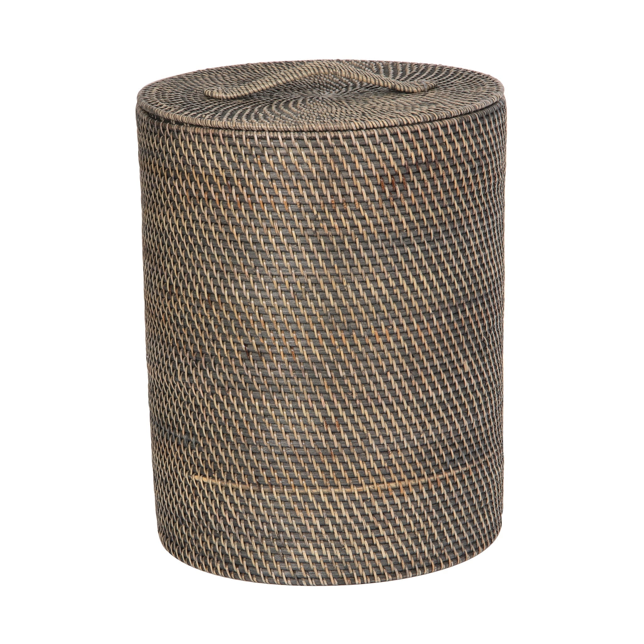 Kouboo Loma Round Rattan Hamper And Laundry Basket With Removable Liner ...