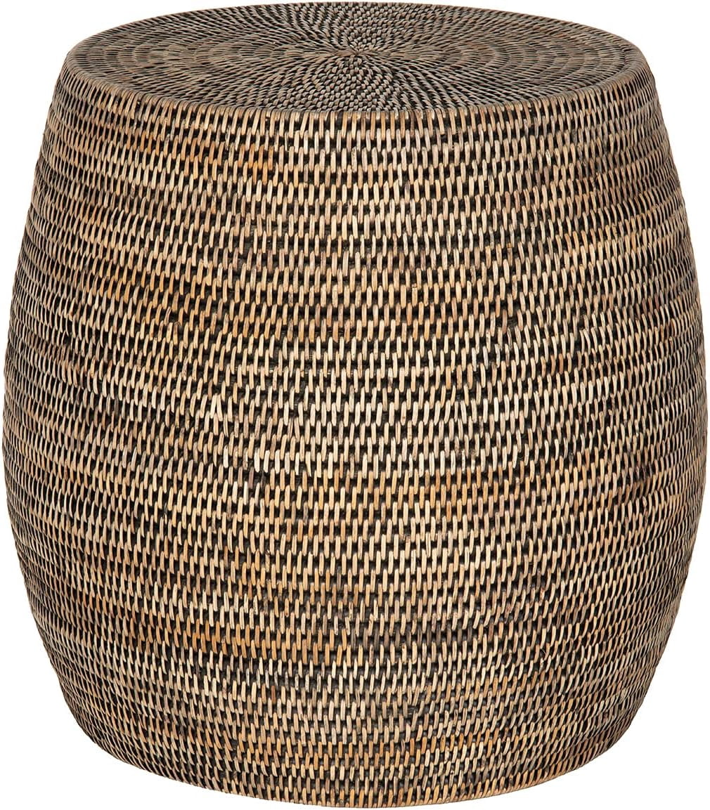 Kouboo Round Rattan Stool and Side Table, Black-Wash, 18 in Diameter x ...