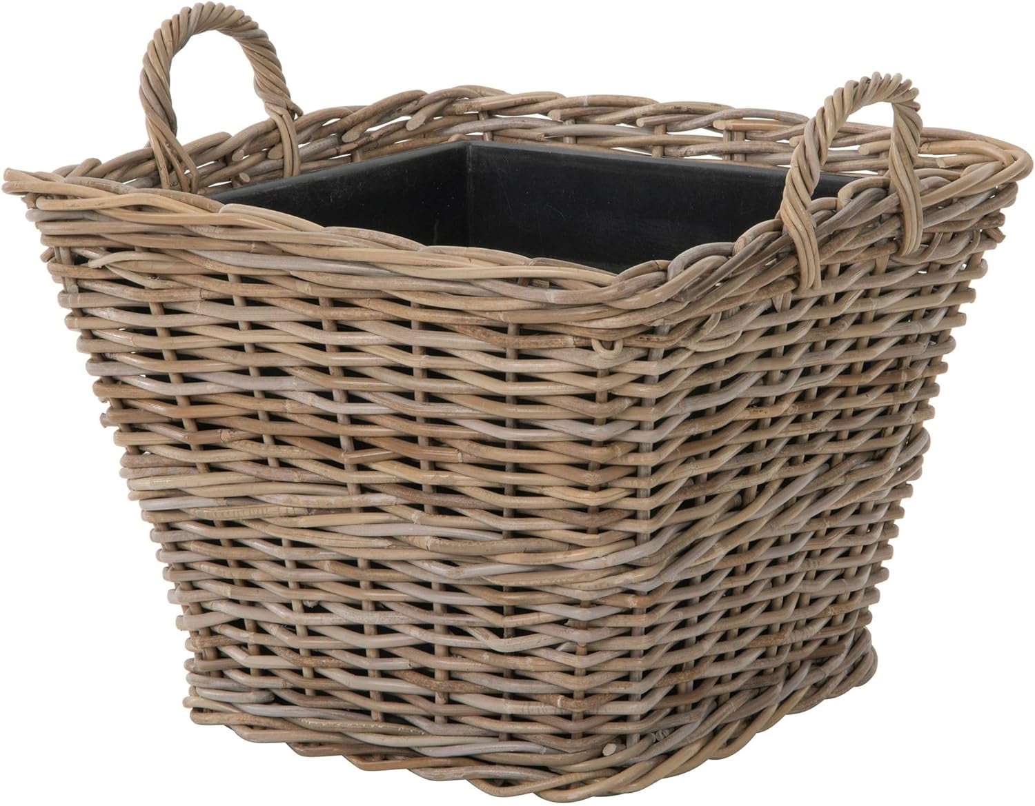 Kouboo Square Rattan Planter Basket with Handles 10 Gallon Capacity Plastic Pot Liner with Drain ...
