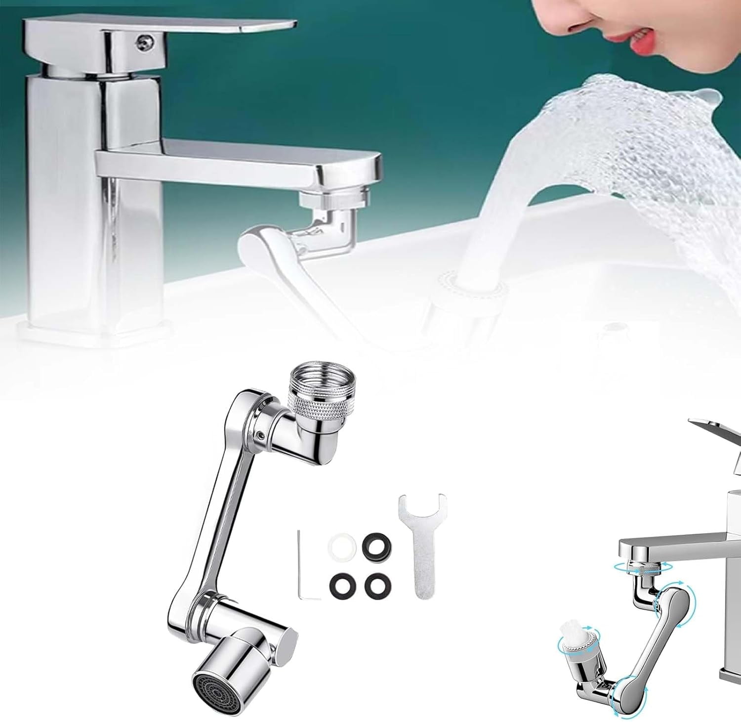Kouglh Rotating Faucet, Rotating 1080° Robotic Arm Faucet Universal ...