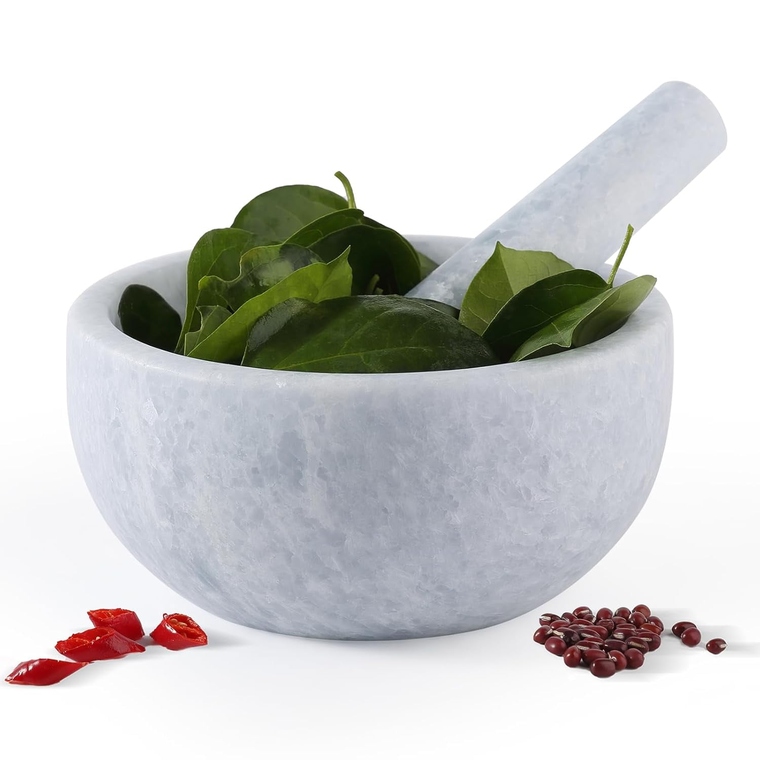 Koville African Natural Marble Mortar and Pestle Set, 7.1" Big Grinder ...