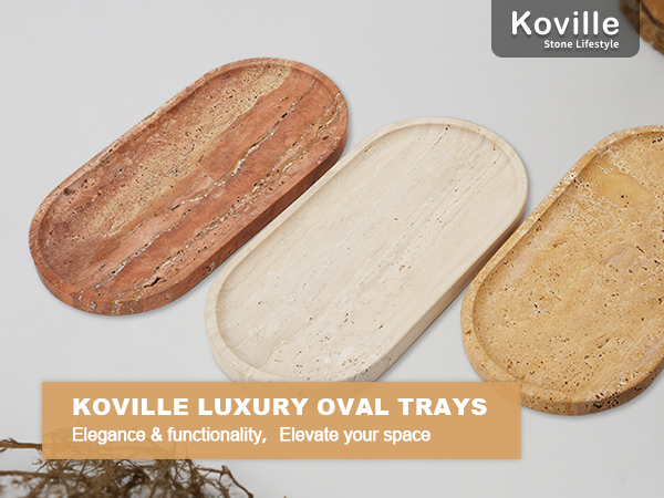 Koville Luxury Oval Travertine Bathroom Catchall Tray (Golden ...