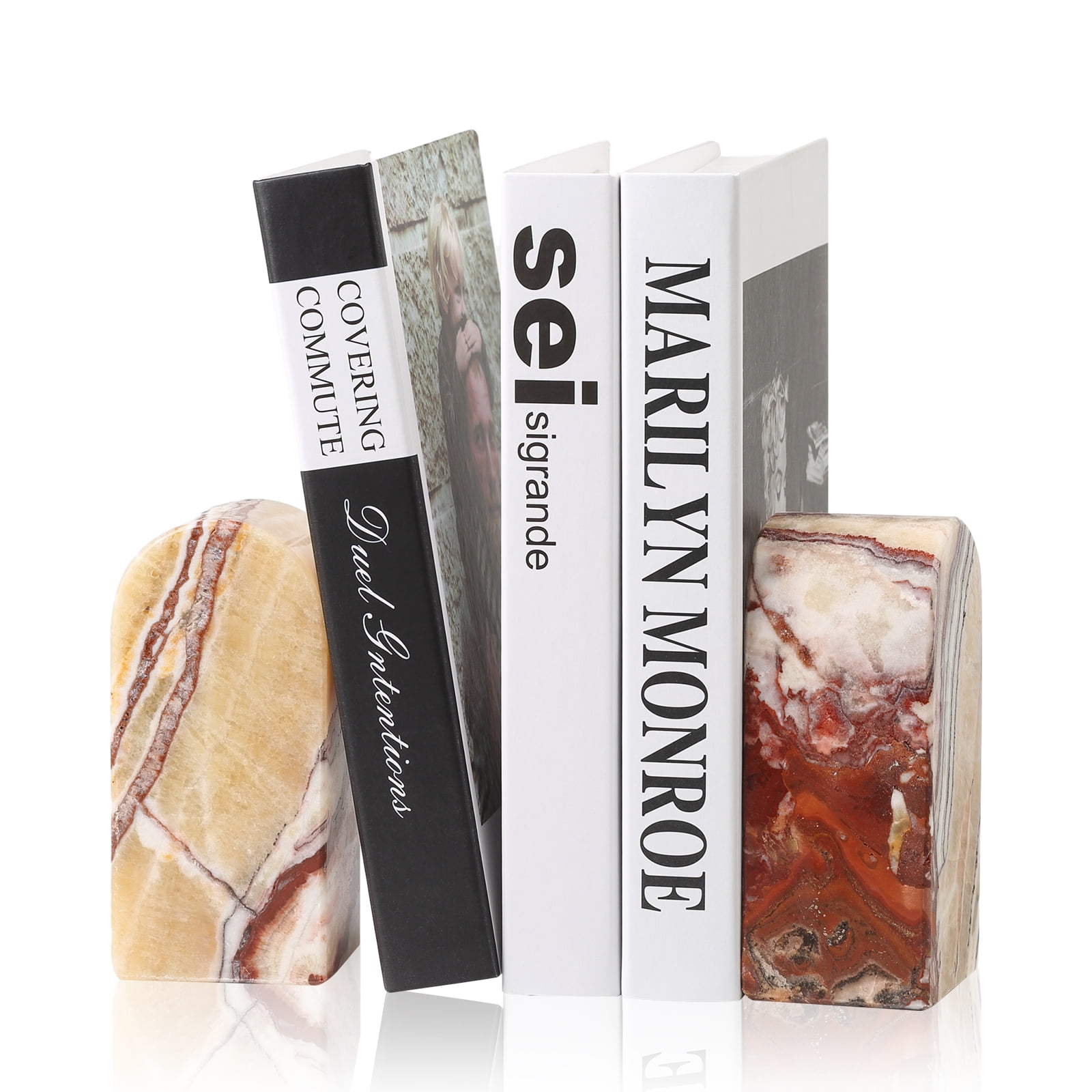 Koville Mexican Natural Marble Bookends for Shelves, Decorative Book ...