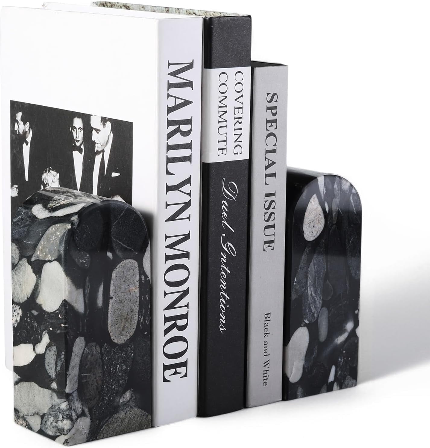 Koville Natural Marble Bookends for Shelves, Book Ends for Heavy Books ...