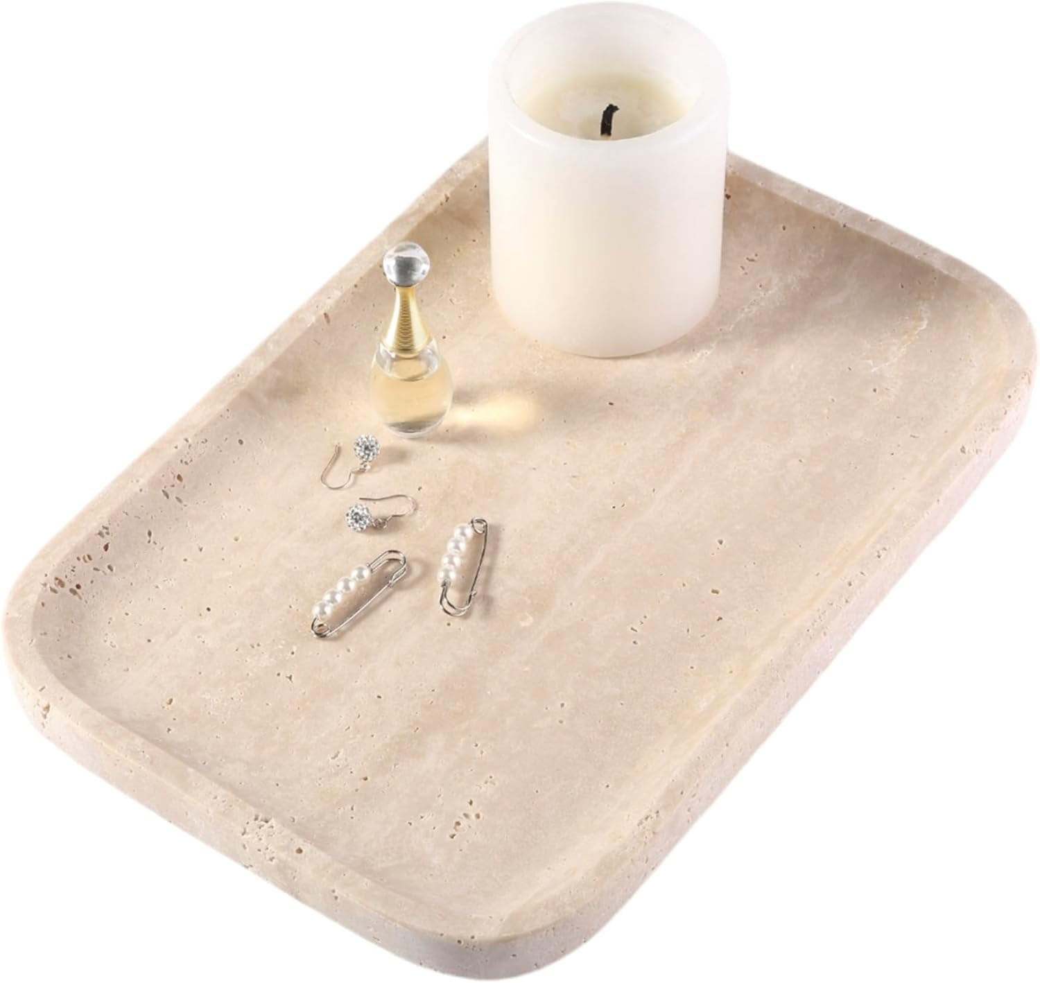 Koville Romano Travertine Vanity Tray, 11"x8" Natural Stone Organizer ...