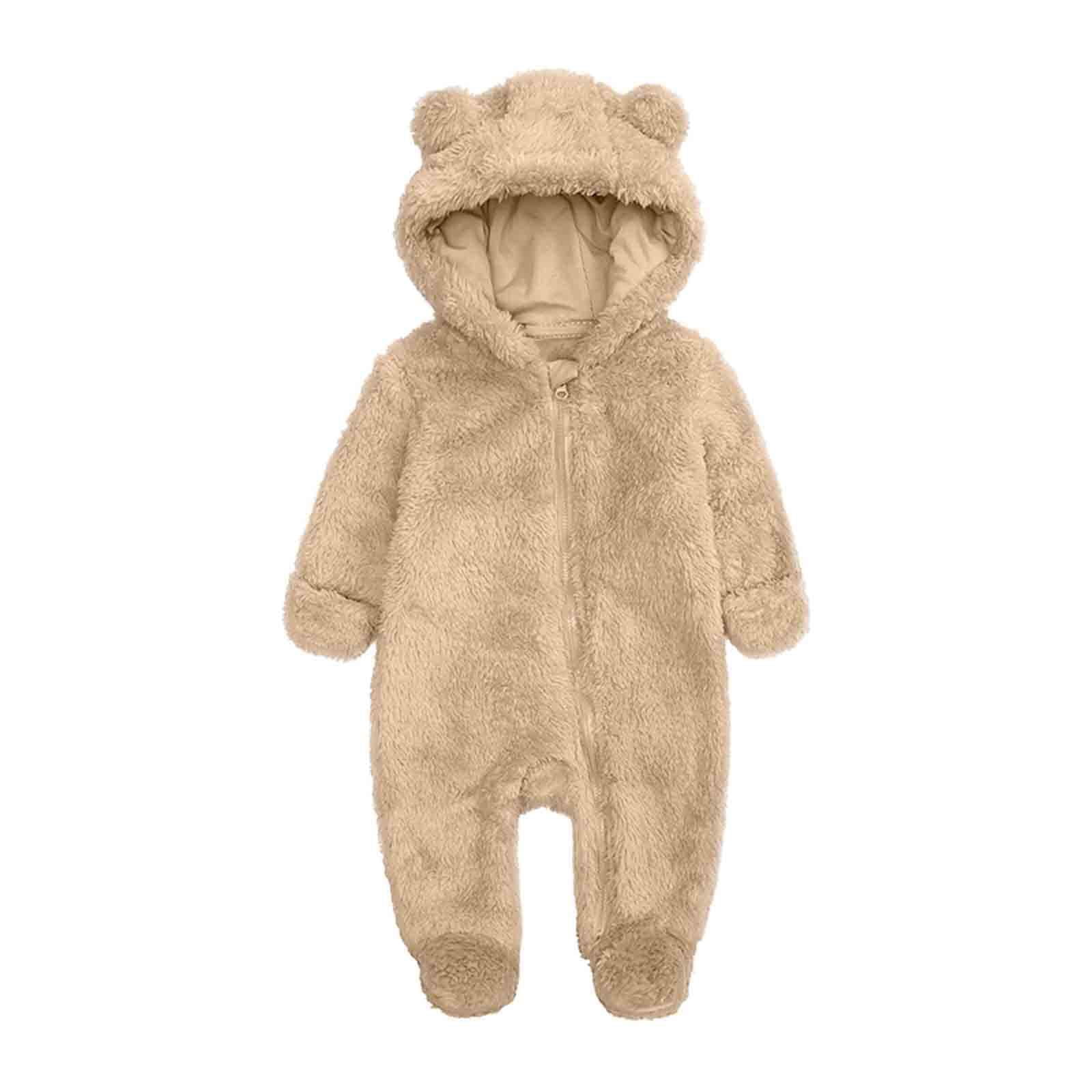 Kovlvoll Newborn Baby Girl Boy Clothes Fuzzy Rompers Zipper Hooded Long ...