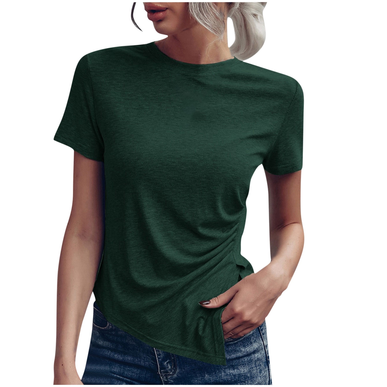 Kovlvoll Plus Size Tops for Women Summer Crew Neck Short Sleeve ...