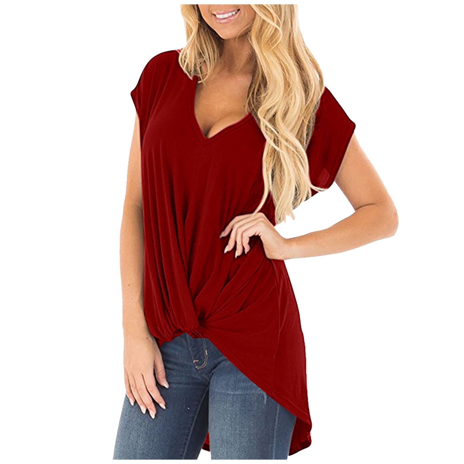Kovlvoll Plus Size Tops for Women V Neck Short Sleeve Summer Casual ...