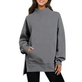 Kovlvoll Sweatshirts for Women Long Sleeve High Neck Hem Side Split ...