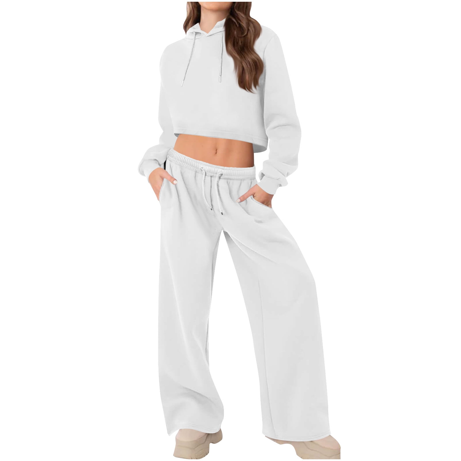 Kovlvoll Sweatsuits for Women Long Sleeve Cropped Sweatshirts ...