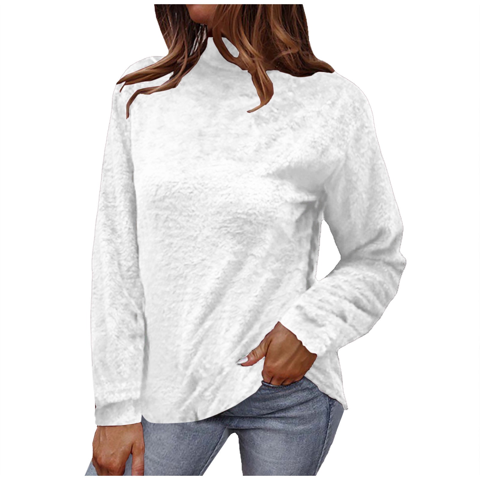 Kovlvoll Womens Plus Size Tops Long Sleeve High Neck Solid Color Casual ...