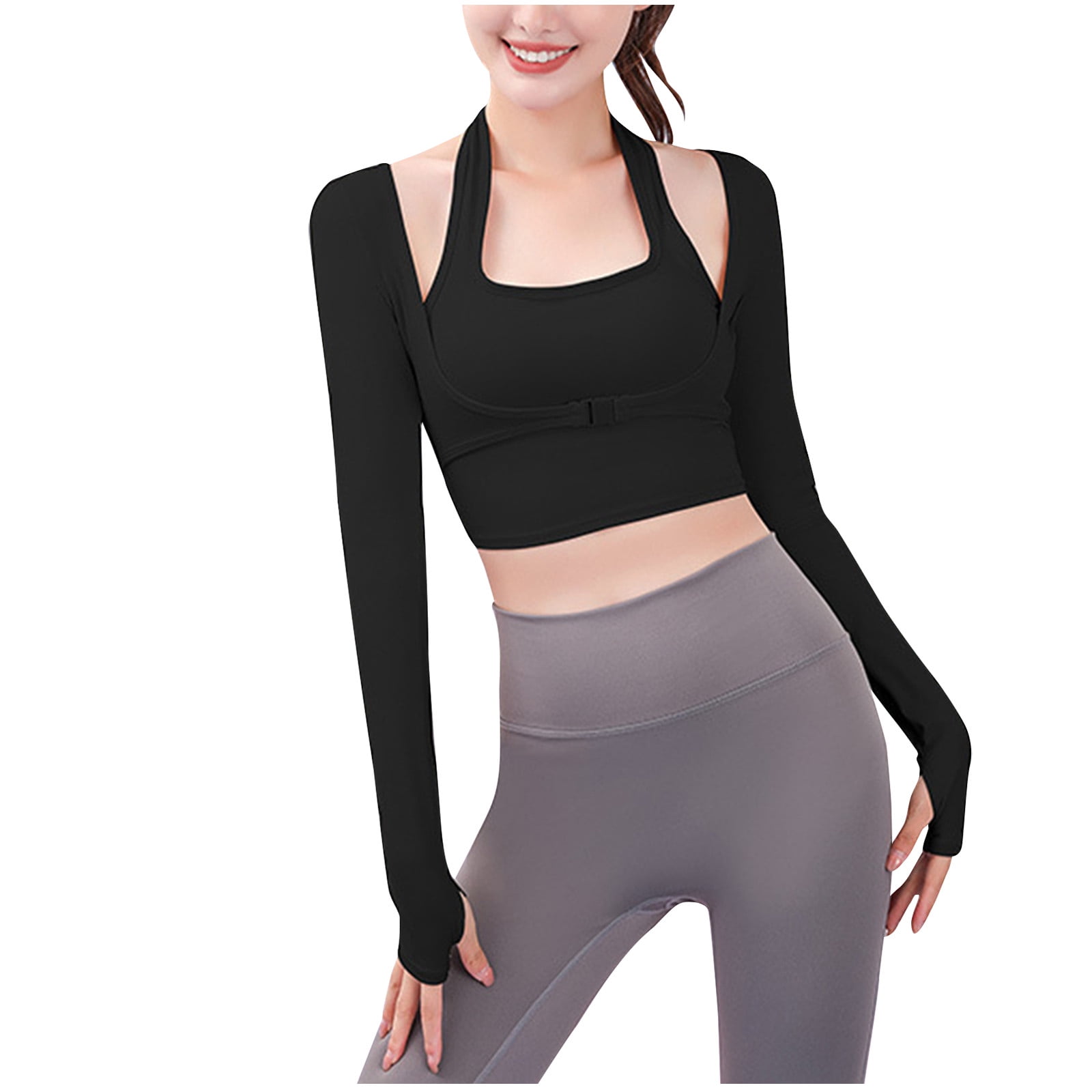 Kovlvoll Workout Tops for Women Long Sleeve Stretchy Slim Fitting Solid ...