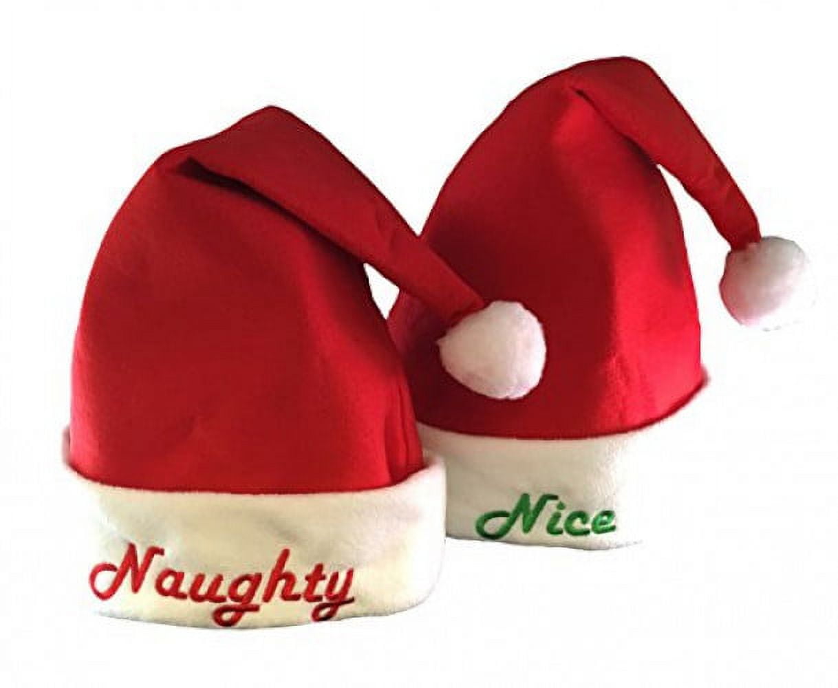 Kovot Nice & Naughty Embroidered Santa Hat Set - 2 Hats included (Felt ...