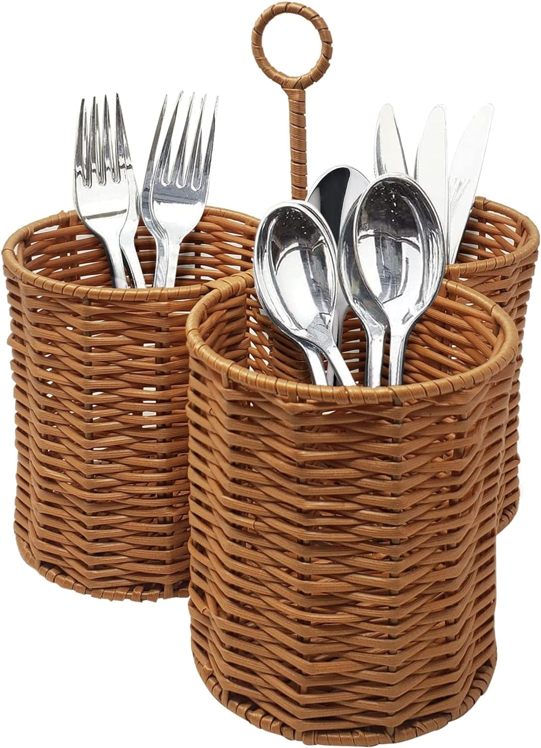 Kovot Poly-Wicker Woven Cutlery Storage Organizer Caddy Tote Bin Basket for Kitchen Table ...