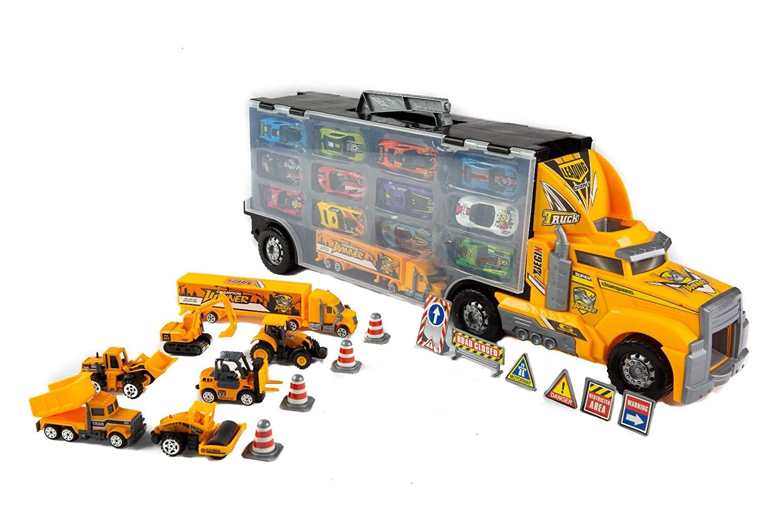 Kovot Toy Construction Truck Carrier 31 Piece Playset | Includes (6 ...