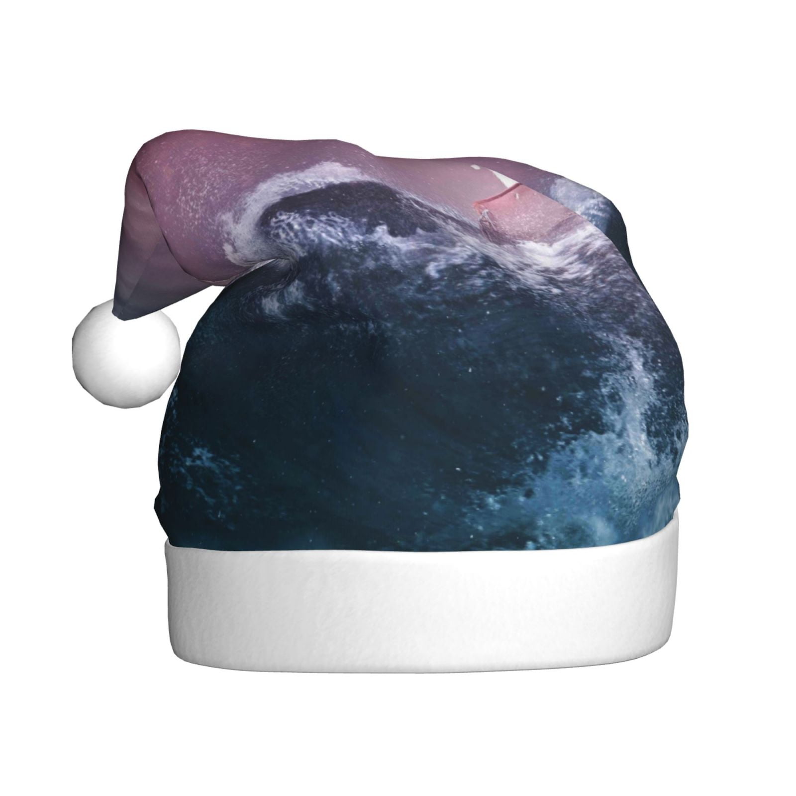 Kowoue Boat Lighthouse Storm Waves Pattern Santa Hat Christmas Hats for ...
