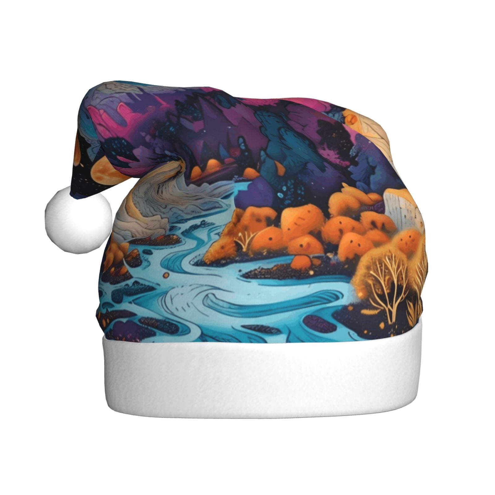 Kowoue Fantasy Cosmic Landscape Pattern Santa Hat Christmas Hats for ...