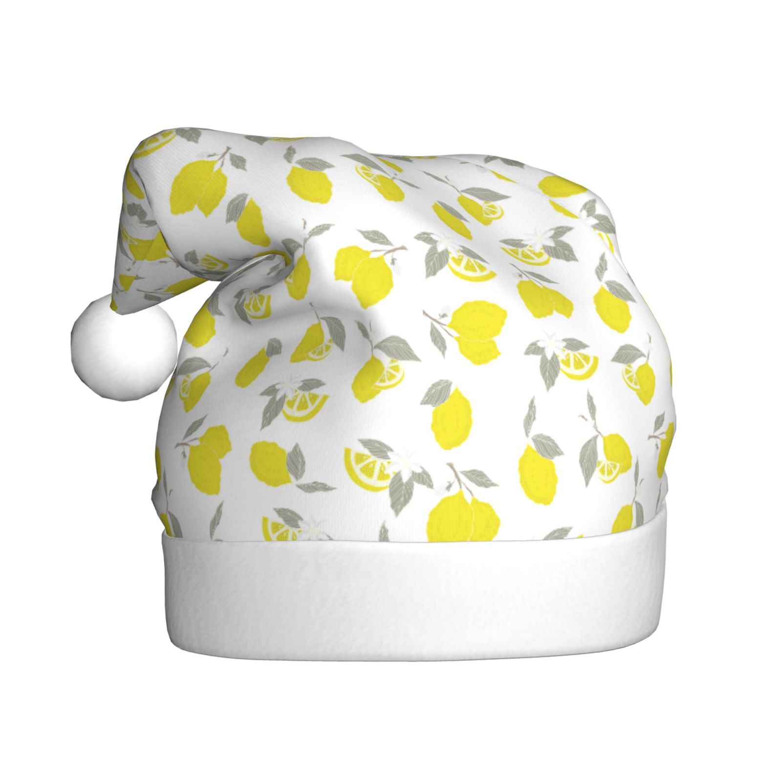 Kowoue Yellow Lemon Leaves Pattern Santa Hat Christmas Hats for Adults ...