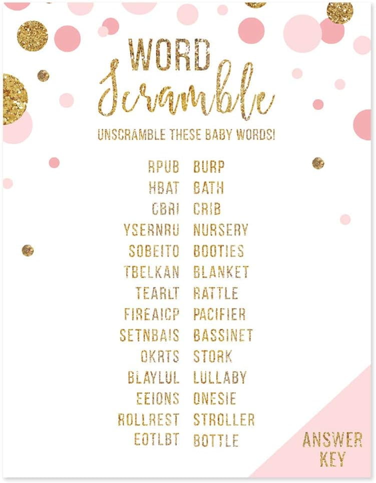 Koyal Wholesale Baby Shower Word Scramble Game Blush Pink Gold Glitter ...