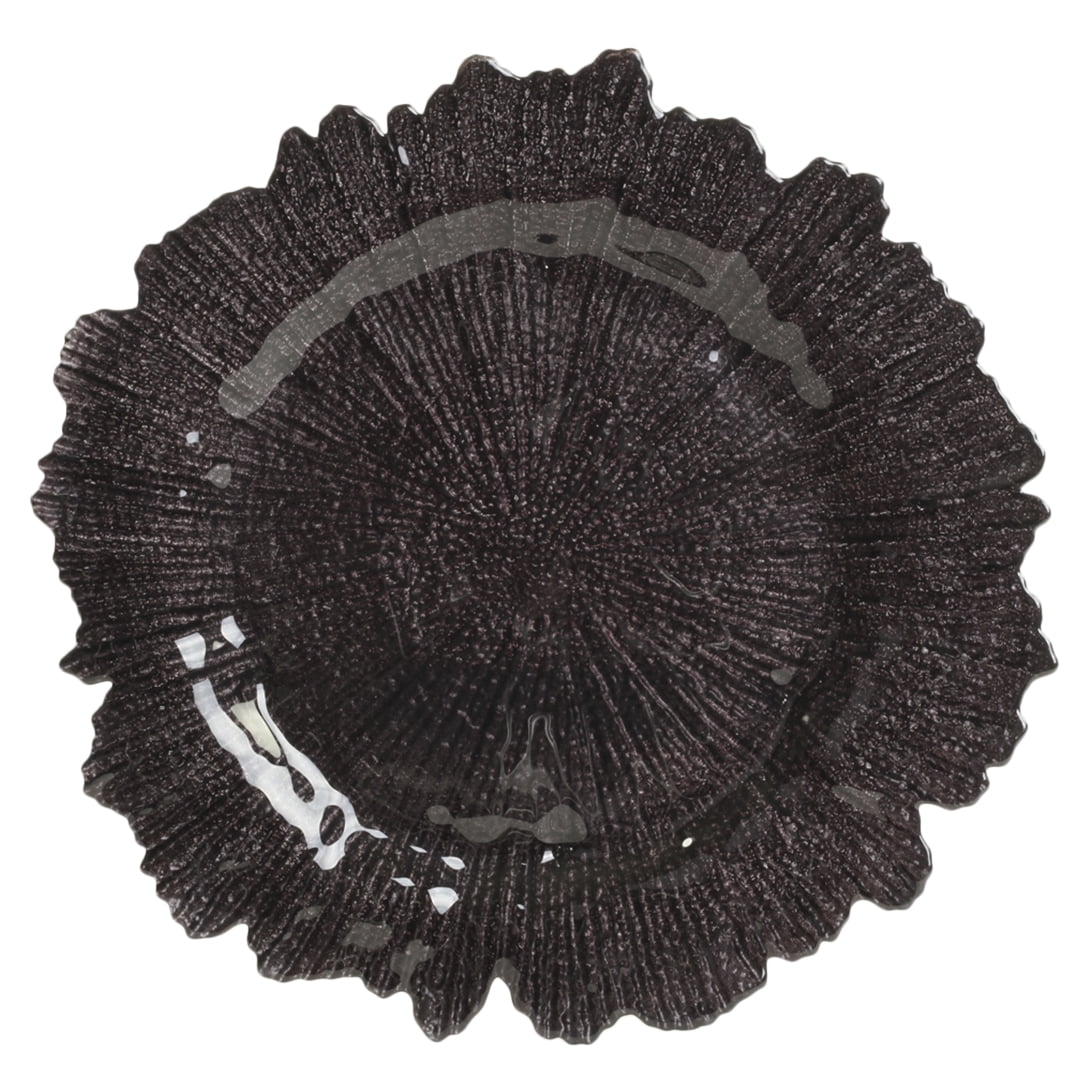 Koyal Wholesale Bulk Flora Glass Charger Plates, Set of 4, Black ...