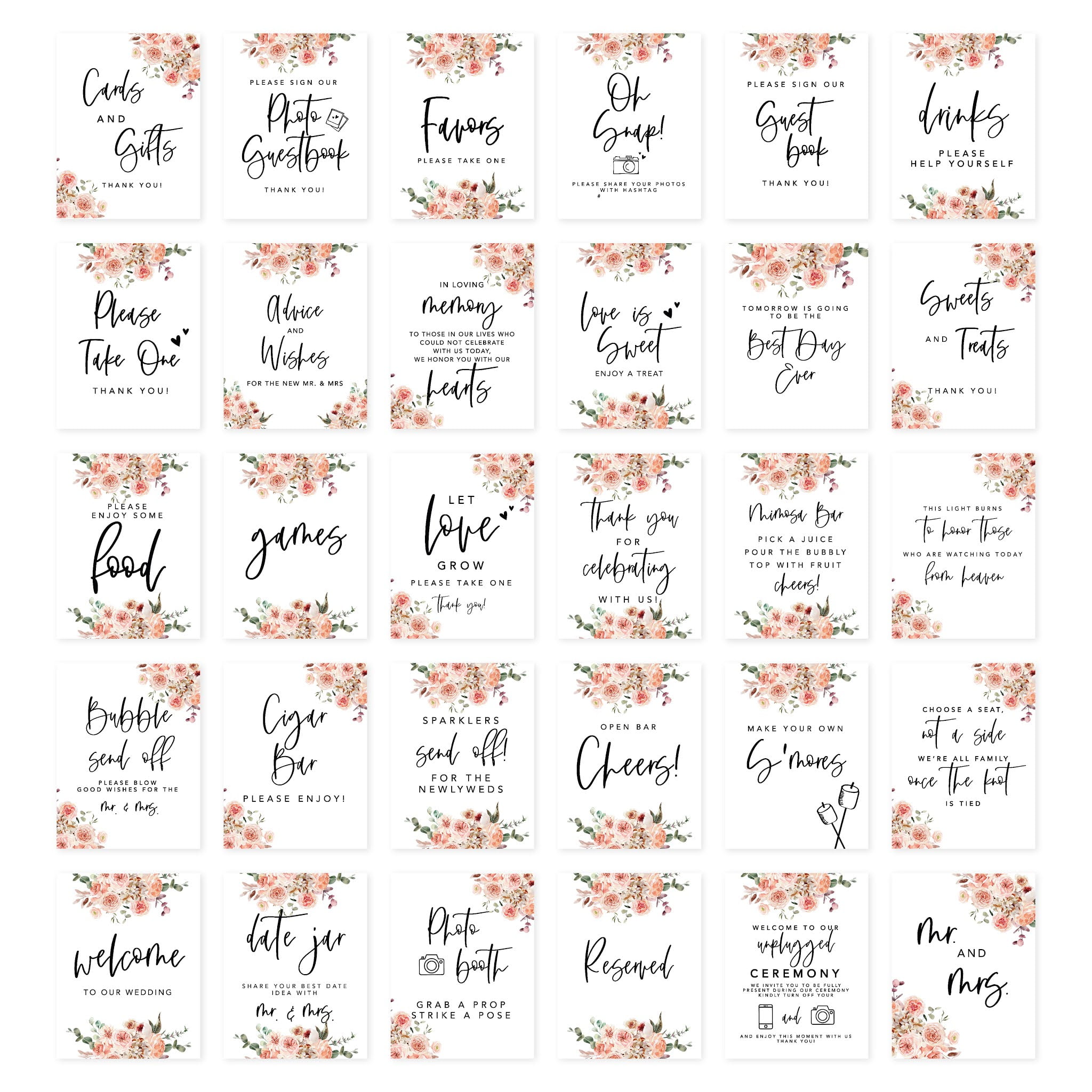 Koyal Wholesale Coral Florals Wedding Signs Bundle Set for Ceremony ...