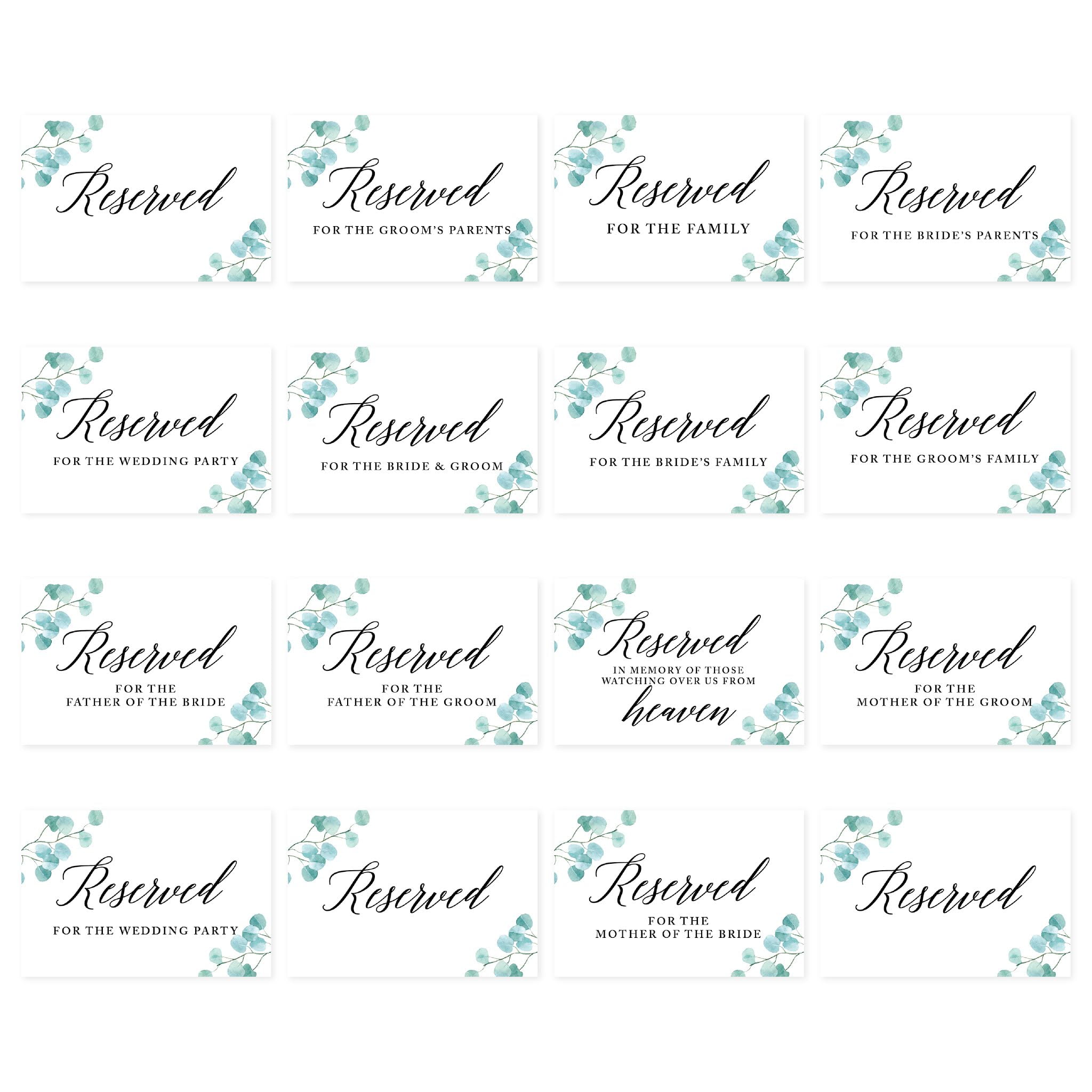 Koyal Wholesale Eucalyptus Table Reserved Signs for Wedding Reception ...