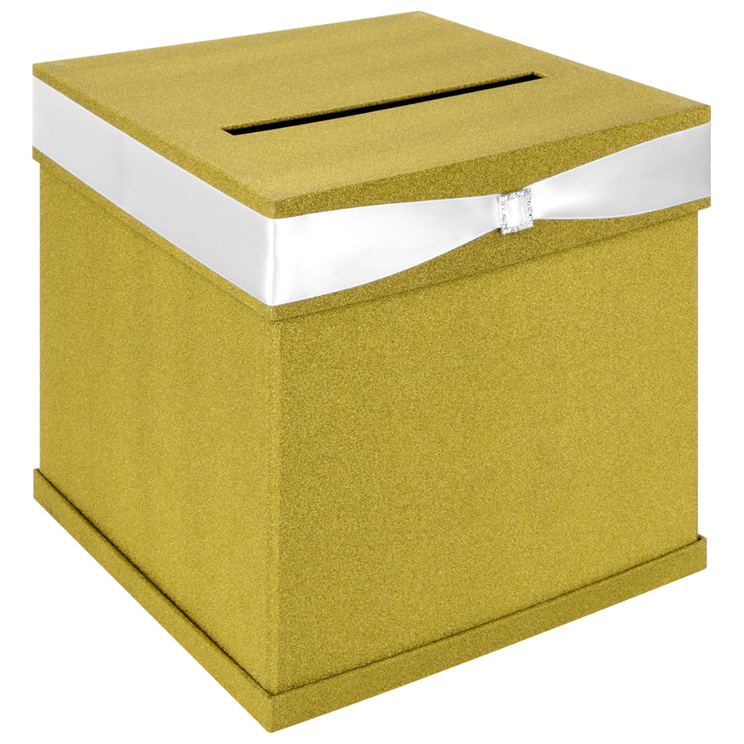 Koyal Wholesale Glitter Gold Wedding Card Box with Slot, White Satin ...