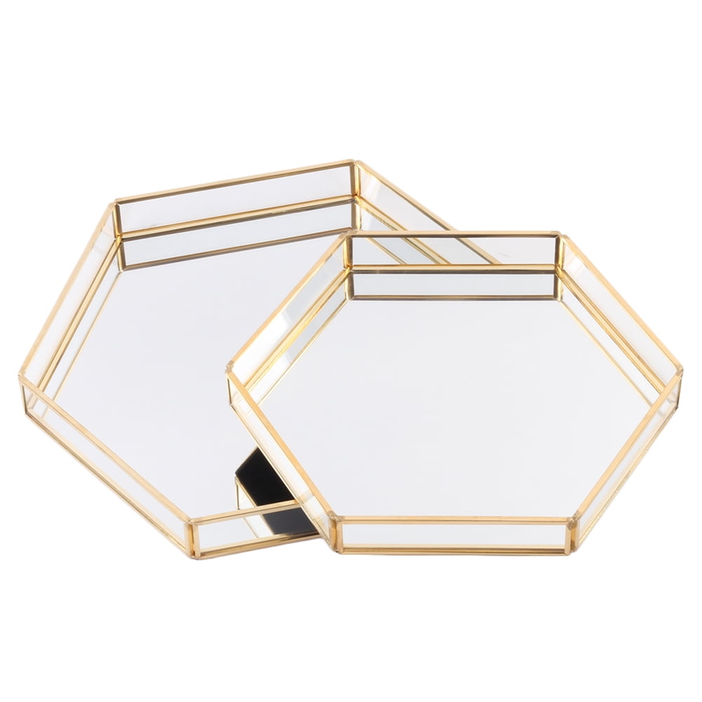Koyal Wholesale Gold Glass Mirror Hexagonal Trays Vanity Set of 2 ...