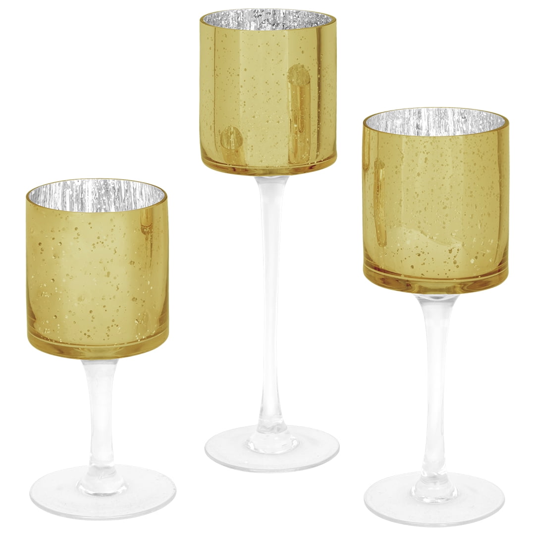 Koyal Wholesale Gold Long Stem Glass Candle Holder, Set of 3 - Walmart.com