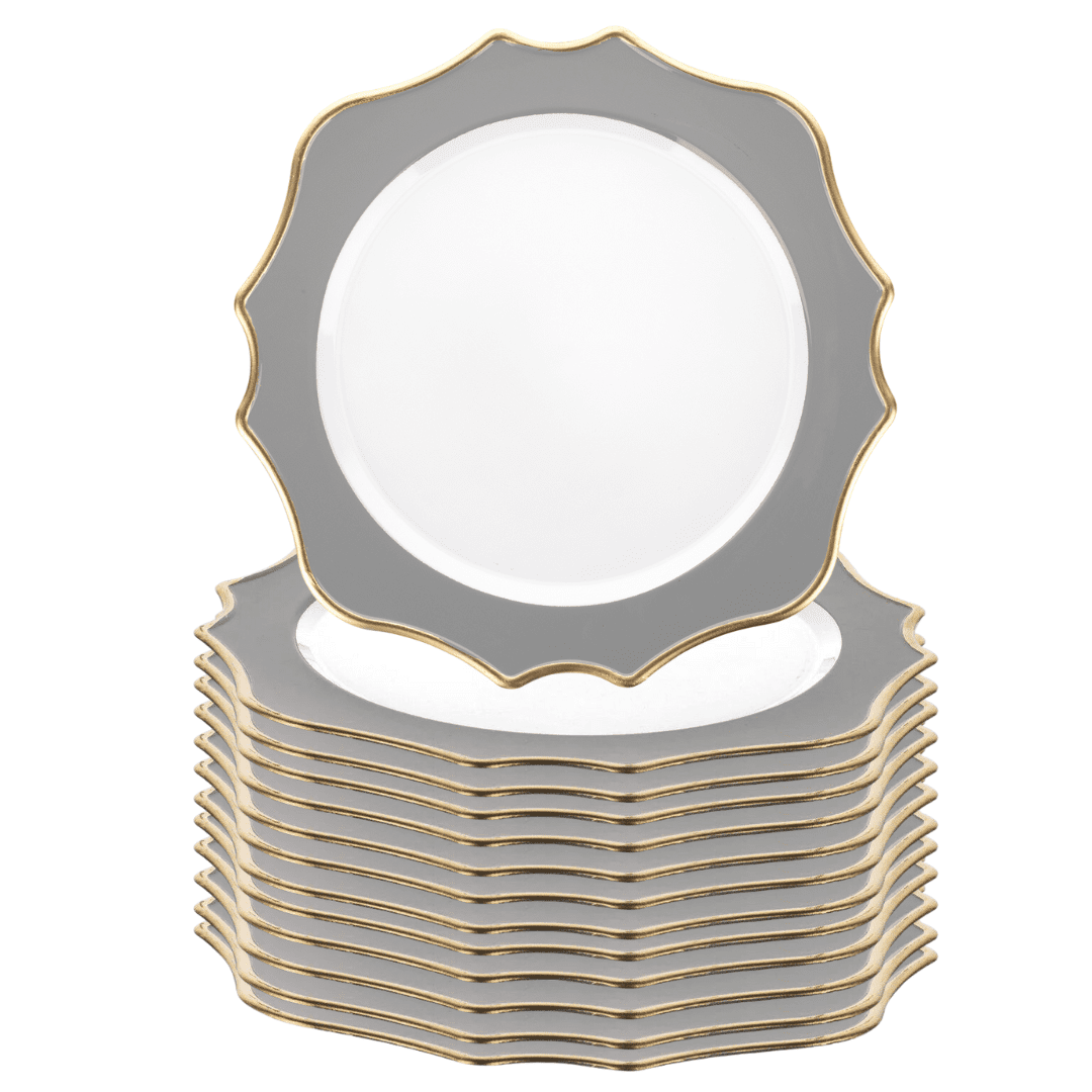 Koyal Wholesale Grey Acrylic Charger Plates Round with Gold Modern ...
