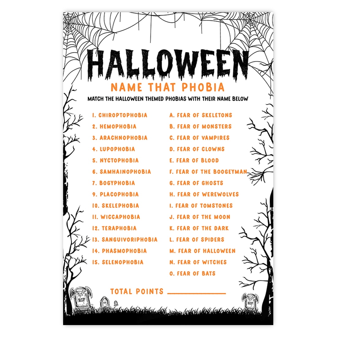 Koyal Wholesale Name That Phobia Halloween Game Cards for Halloween ...