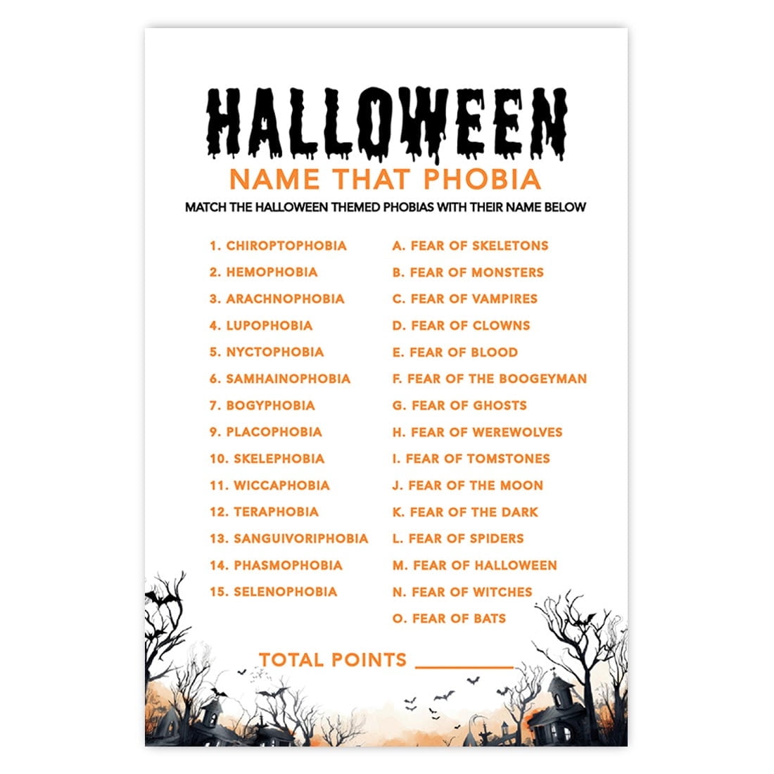 Koyal Wholesale Name That Phobia Halloween Game Cards – Spooky Haunted ...