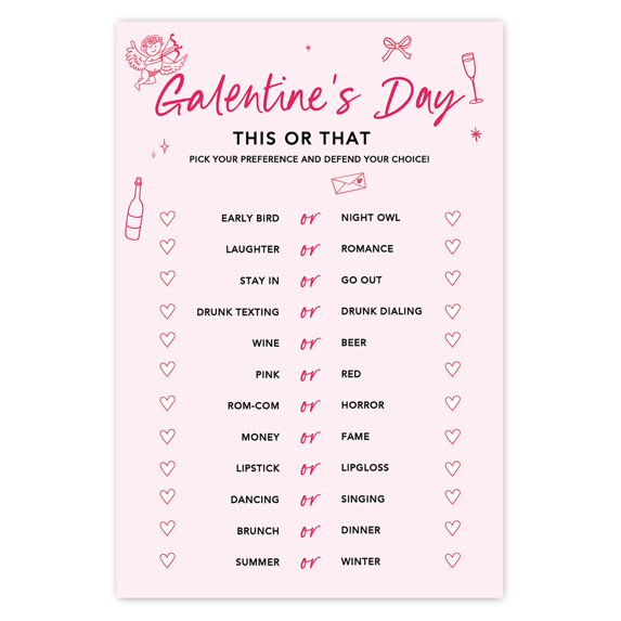 Koyal Wholesale Pink Bows Galentine’s This or That Game Cards, Girls ...