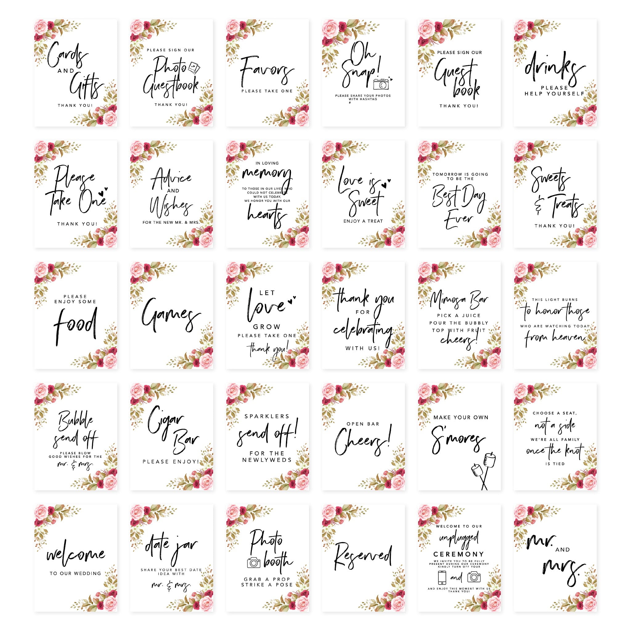 Koyal Wholesale Pink Burgundy Florals Wedding Signs Bundle Set for ...