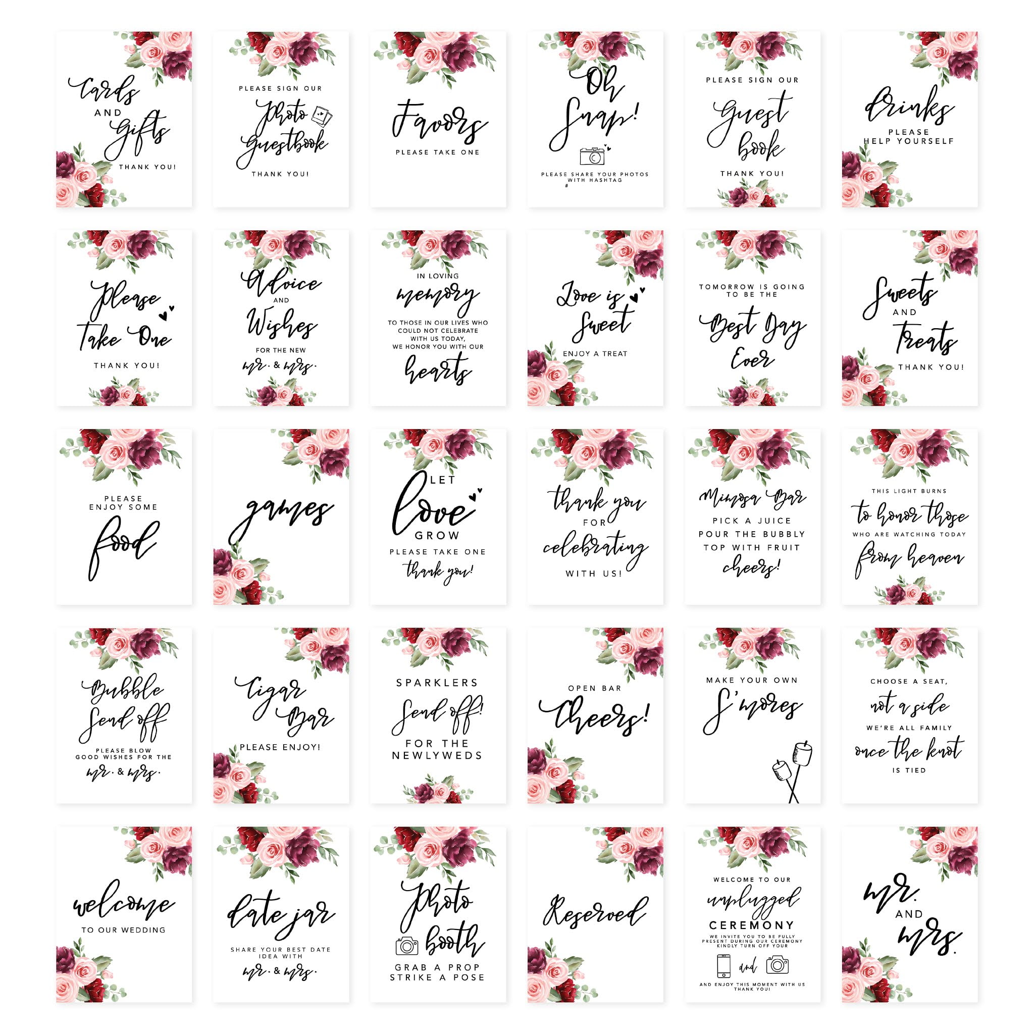 Koyal Wholesale Pink Burgundy Roses Wedding Signs Bundle Set for ...