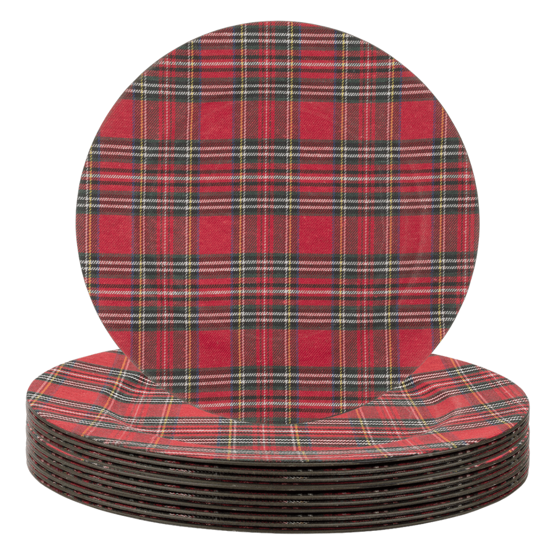 Koyal Wholesale Red Tartan Plaid Acrylic Charger Plates 12PC, Rustic ...