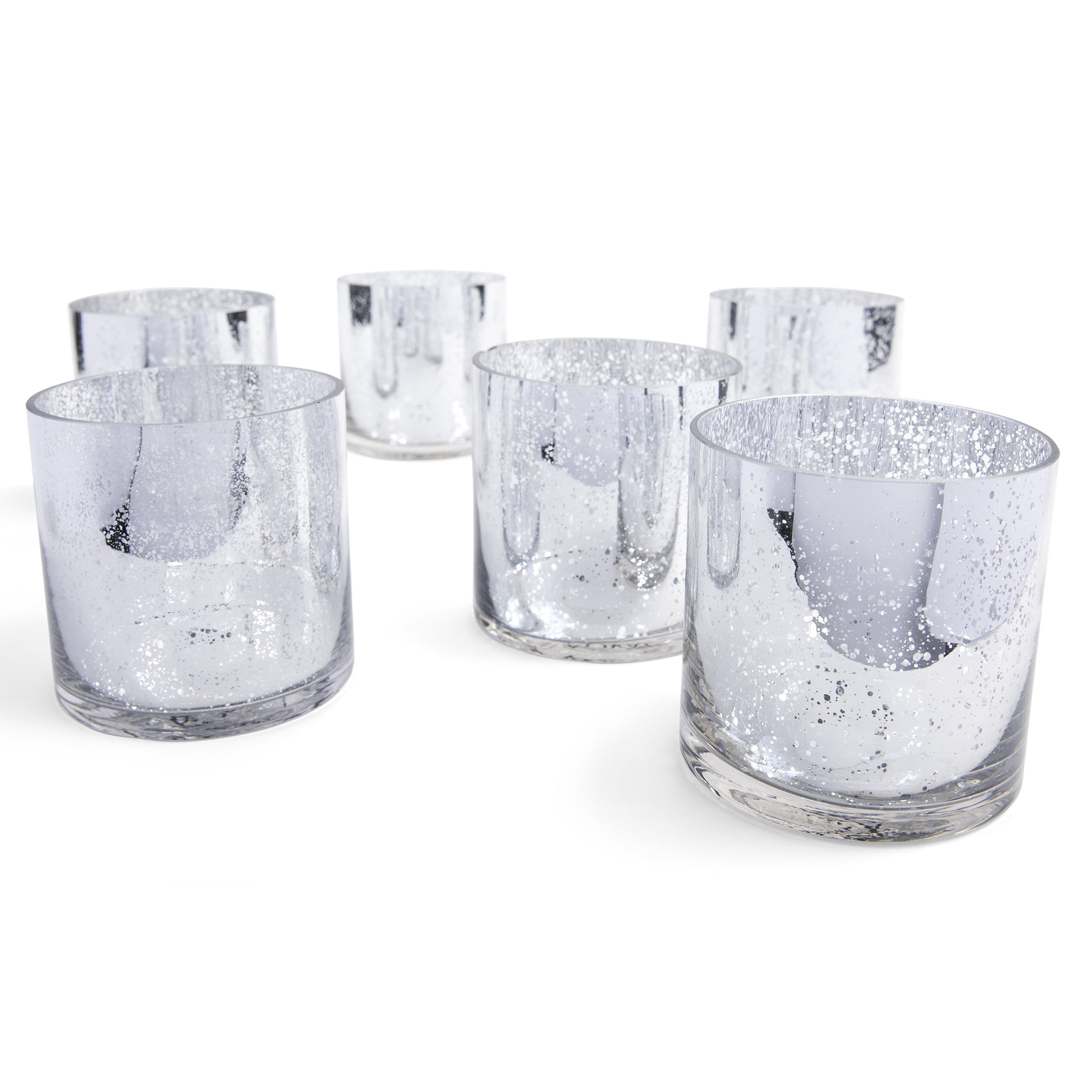 Koyal Wholesale Silver Mercury Glass Cylinder Vases 4 X 4 Inches