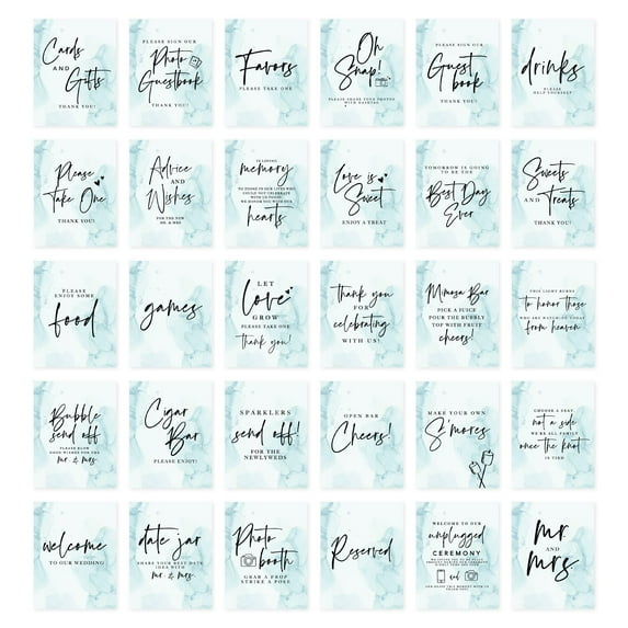 Koyal Wholesale Teal Watercolor Wedding Signs Bundle Set for Ceremony ...