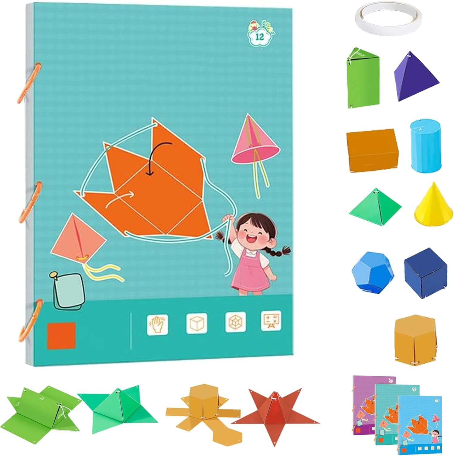 Koyoata Pull String 3D Geometry Learning Book, 3D Shapes Educational ...