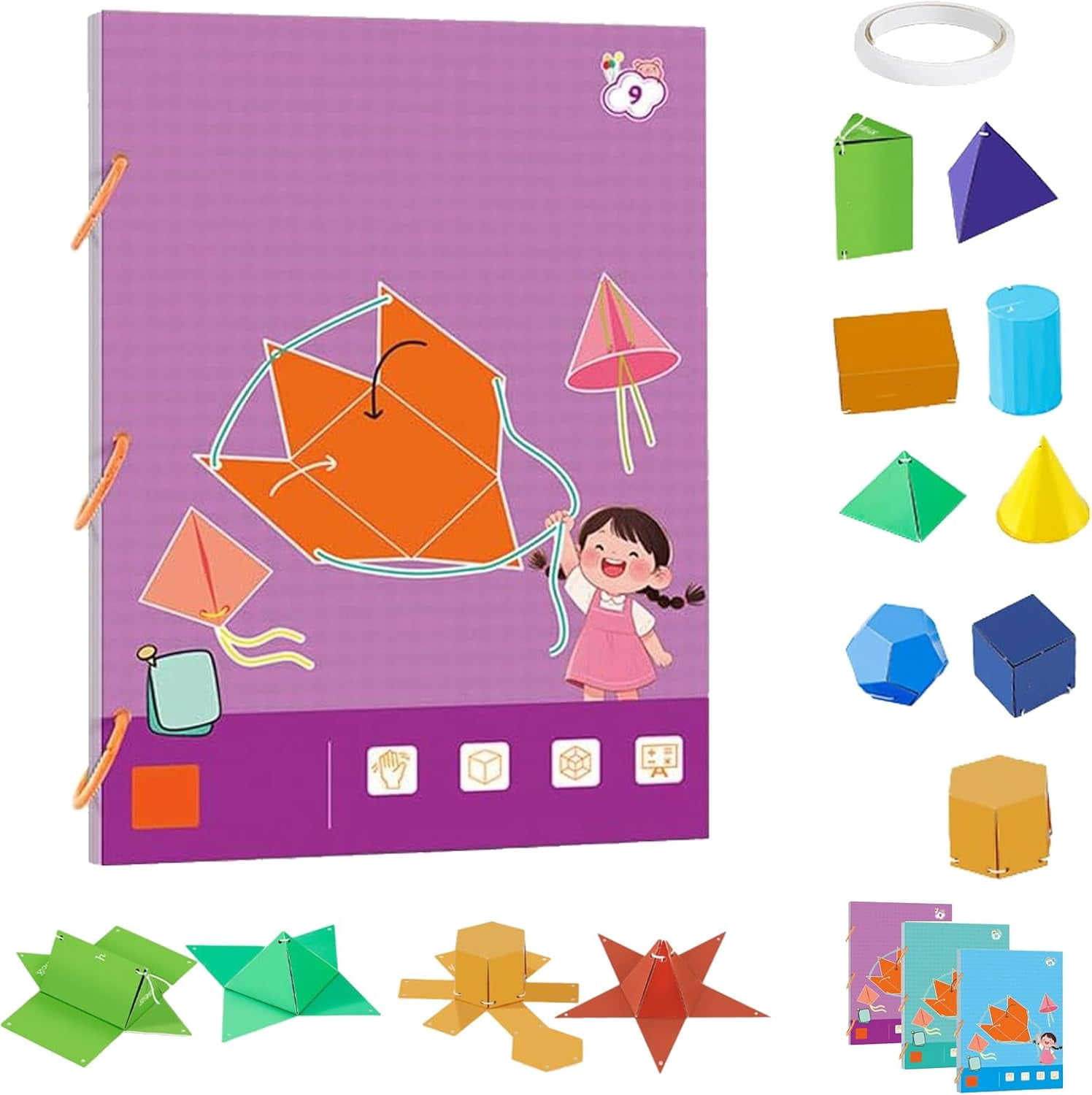 Koyoata Pull String 3D Geometry Learning Book, 3D Shapes Educational Books, DIY Solid Geometrys ...