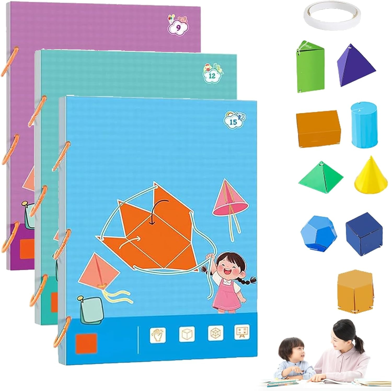 Koyoata Pull String 3D Geometry Learning Book, 3D Shapes Educational Books, DIY Solid Geometrys ...