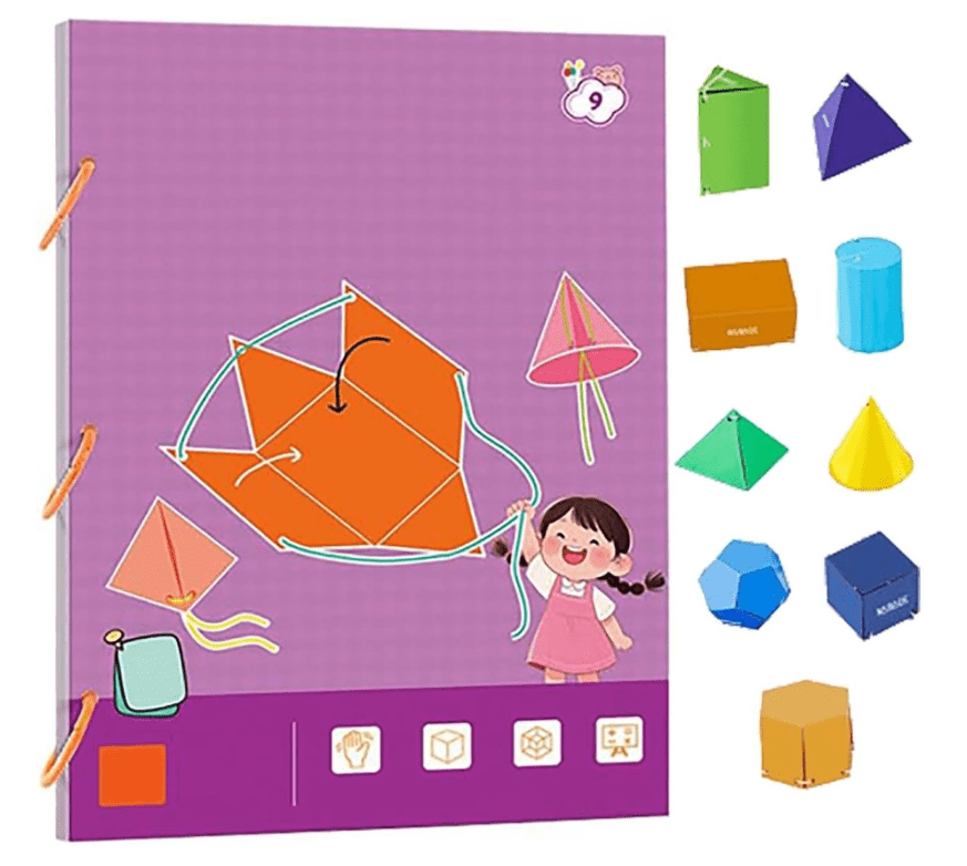 Koyoata Pull String 3D Geometry Learning Book, Boutiquefortun Toy Geometry Workbook with 9/12/15 ...