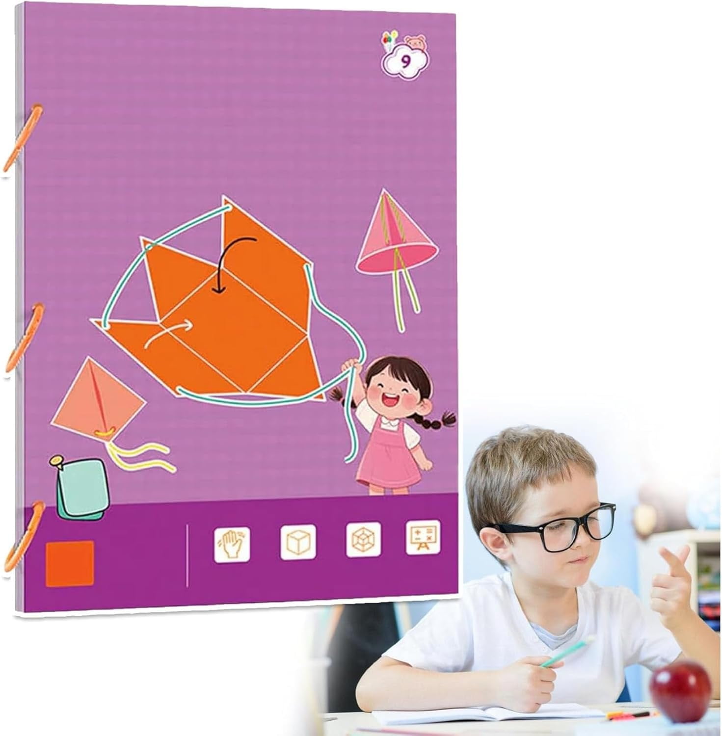 Koyoata Pull String 3D Geometry Learning Book, Geometrys for Beginners with 9/12/15 Solids ...